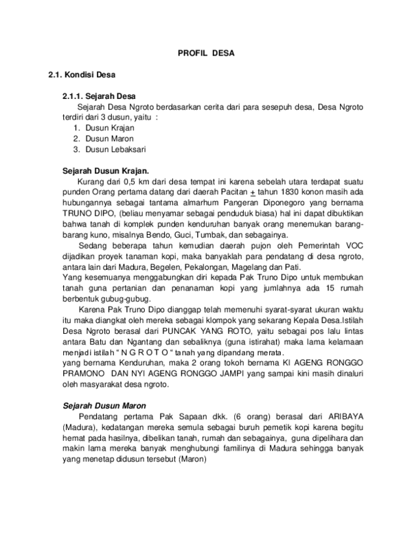 (DOC) Profil Desa Ngroto, Kecamatan Pujon
