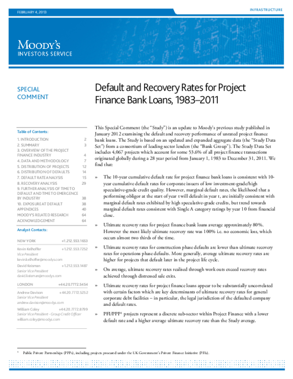 (PDF) Default and Recovery Rates for Project Finance Bank Loans 1983 ...