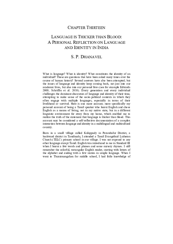 (PDF) CHAPTER THIRTEEN LANGUAGE IS THICKER THAN BLOOD: A PERSONAL REFLECTION ON LANGUAGE AND ...