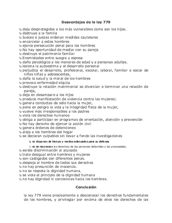 (DOC) Desventajas de la ley 779