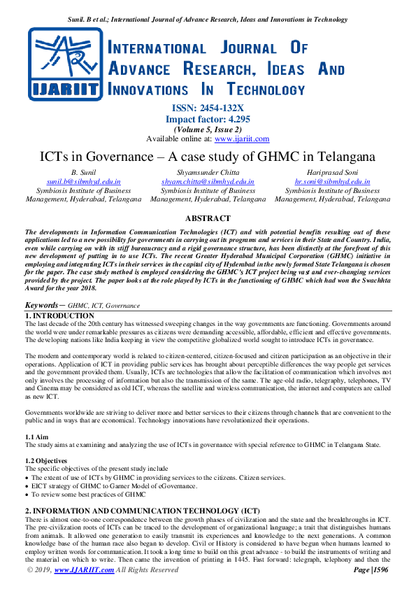 (PDF) ICTs in Governance -A case study of GHMC in Telangana