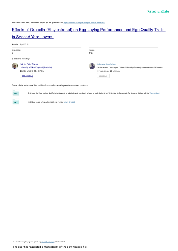 (DOC) Effect of Ethylestrenol (Orabolin) on Egg Laying Performance and ...