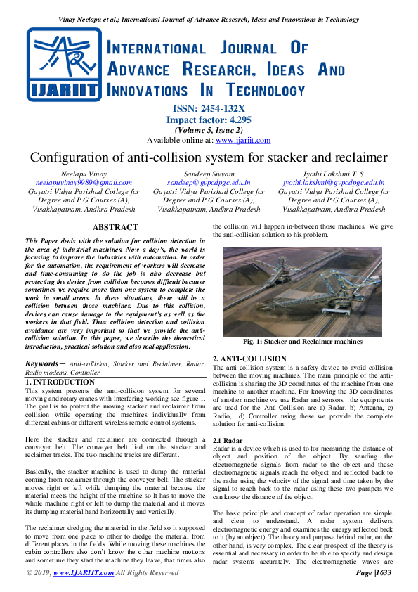 (PDF) Configuration of anti-collision system for stacker and reclaimer