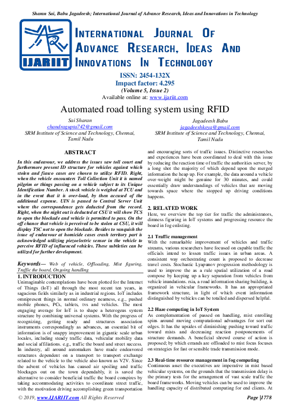 (PDF) Automated road tolling system using RFID