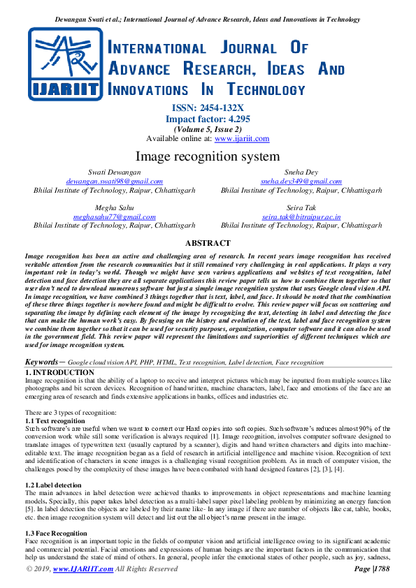 (PDF) Image recognition system