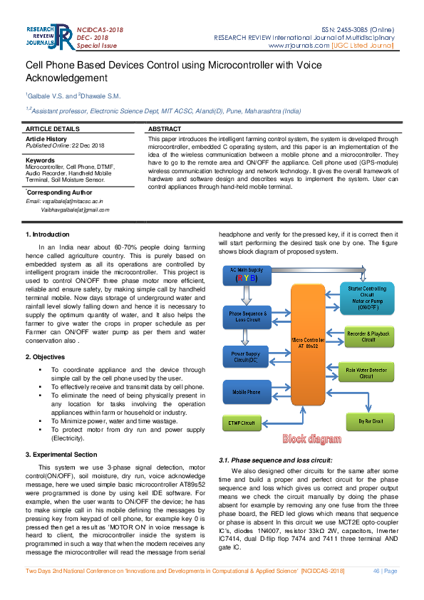 (PDF) Cell Phone Based Devices Control using Microcontroller with Voice Acknowledgement