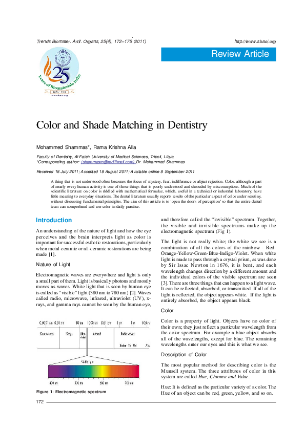 (PDF) Color and Shade Matching in Dentistry