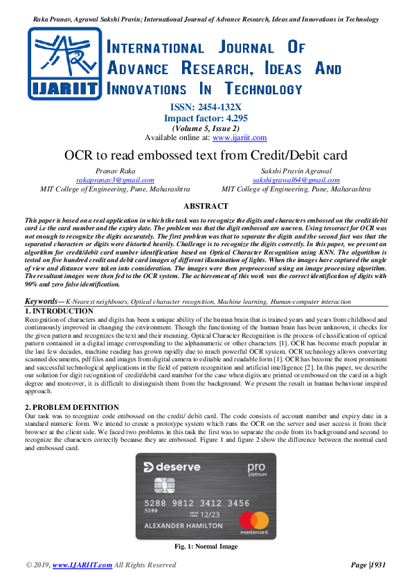 Pdf Ocr To Read Embossed Text From Creditdebit Card