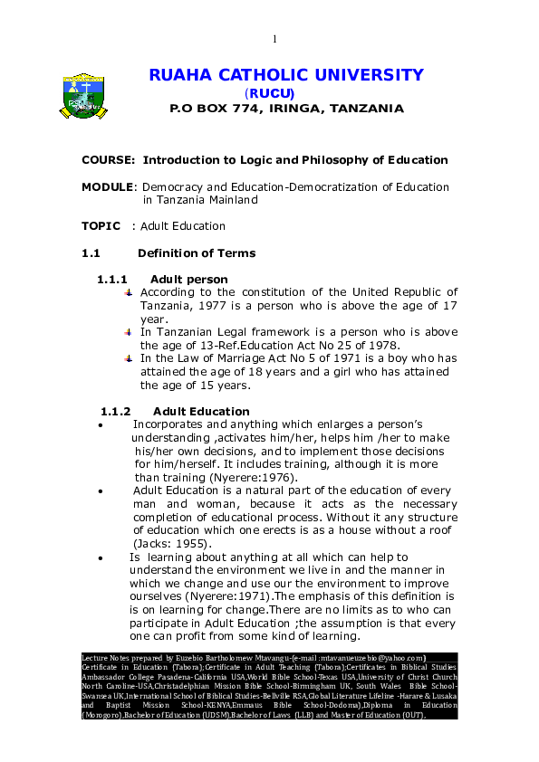 (DOC) RUAHA CATHOLIC UNIVERSITY (RUCU) P.O BOX 774, IRINGA, TANZANIA ...
