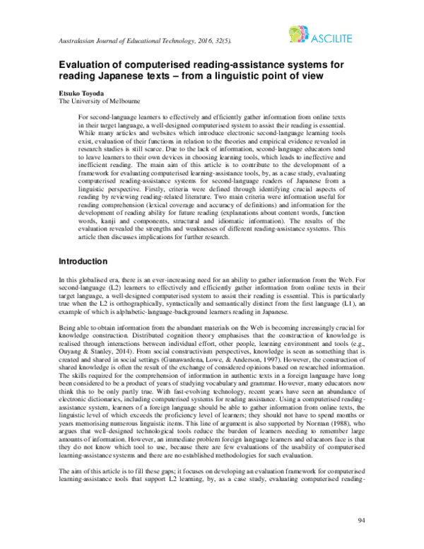 (PDF) Evaluation of computerised reading-assistance systems for reading ...