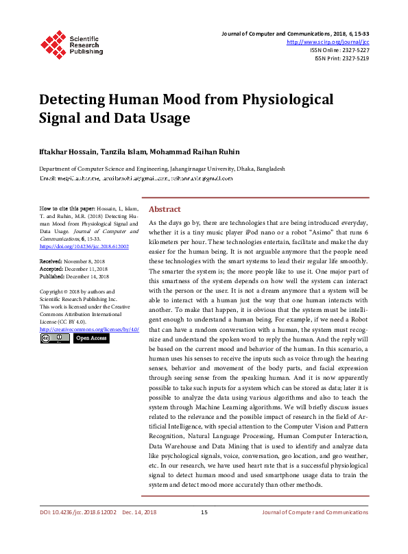 (PDF) Detecting Human Mood from Physiological Signal and Data Usage