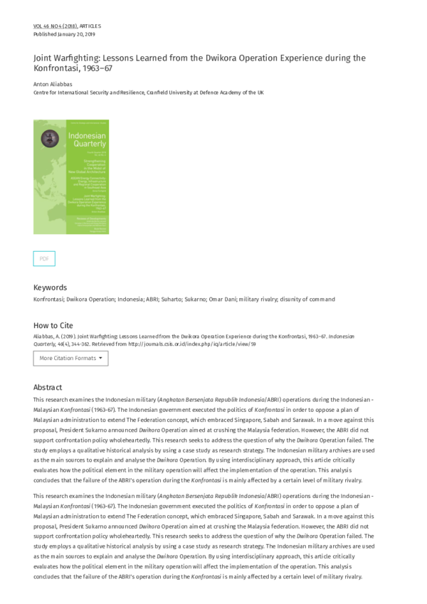 (PDF) Joint Warfighting: Lessons Learned from the Dwikora Operation ...