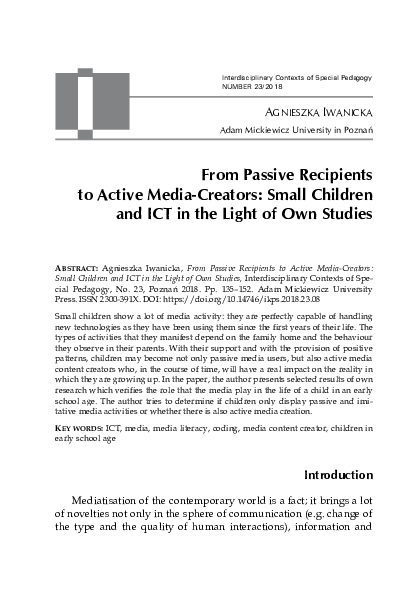 (PDF) From Passive Recipients to Active Media-Creators: Small Children ...