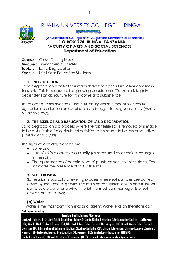 (DOC) LECTURE ON SOIL EROSION