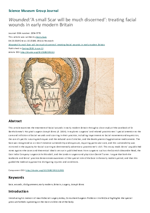 (PDF) Wounded: ‘A small Scar will be much discerned’: treating facial ...