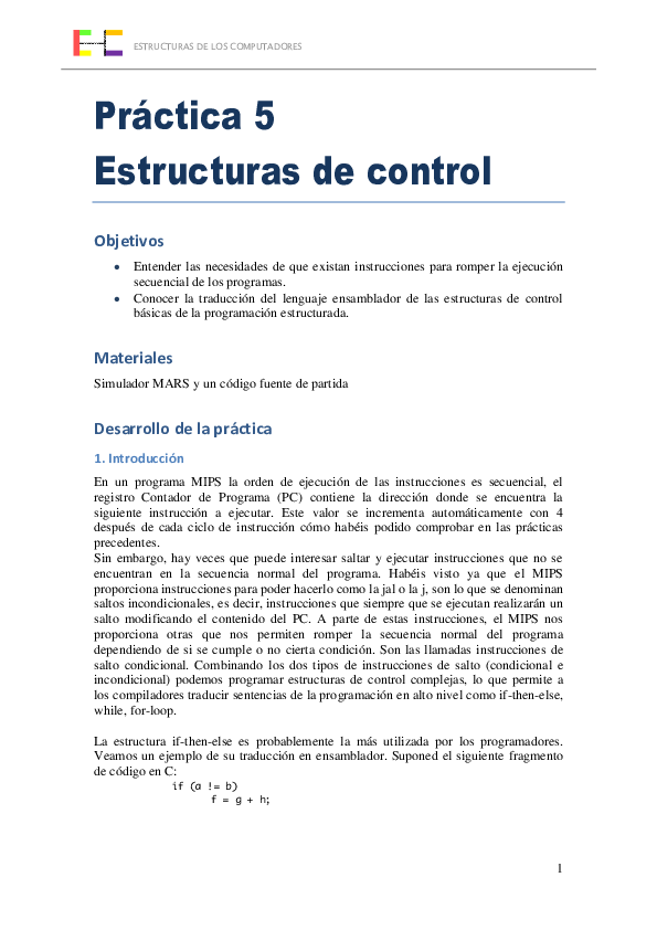 (PDF) Práctica 5 Estructuras de control