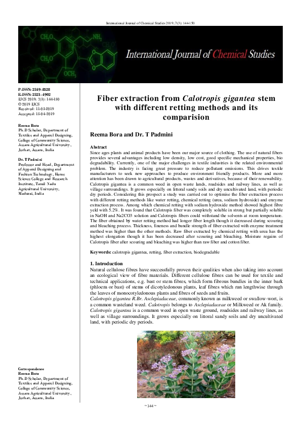 (PDF) Fiber extraction from Calotropis gigantea stem with different ...