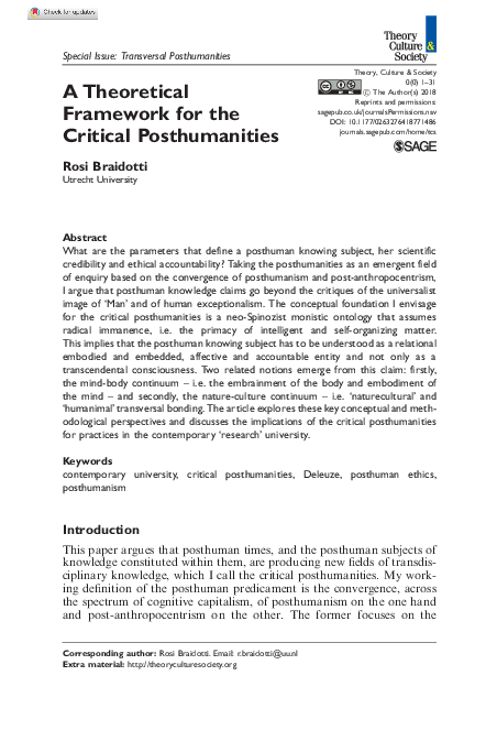 (PDF) A Theoretical Framework for the Critical Posthumanities