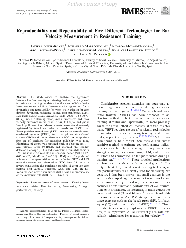(PDF) Reproducibility and Repeatability of Five Different Technologies for Bar Velocity ...