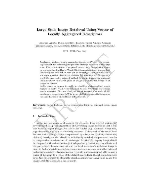 (PDF) Large Scale Image Retrieval Using Vector of Locally Aggregated Descriptors