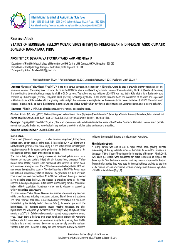 (PDF) Evaluation of disease severity caused by Bean golden mosaic virus ...