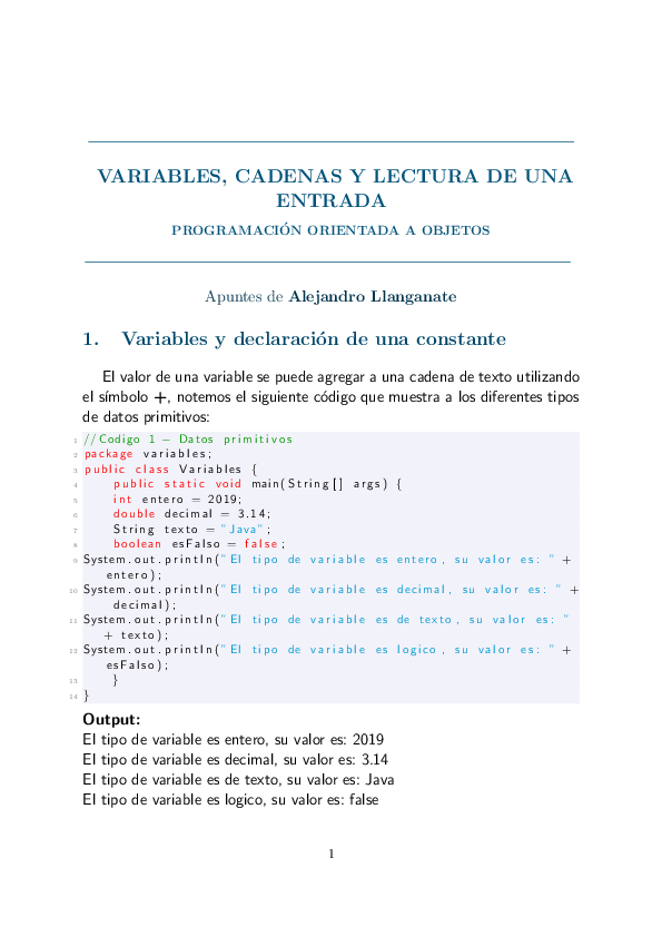 (PDF) VARIABLES, CADENAS Y LECTURA DE UNA ENTRADA EN JAVA