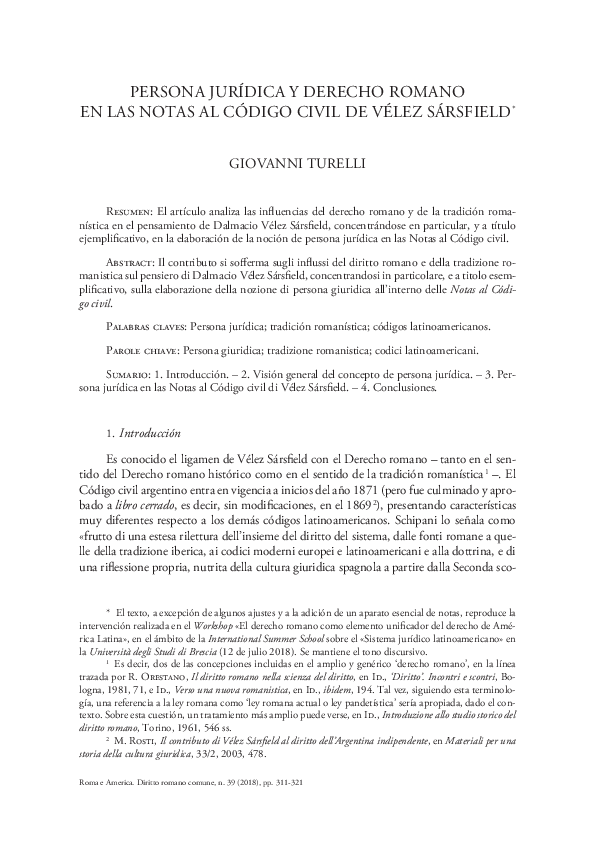 Pdf Persona Jurídica Y Derecho Romano En Las Notas Al Código Civil De