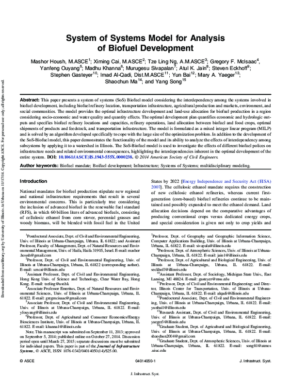 (PDF) System of Systems Model for Analysis of Biofuel Development