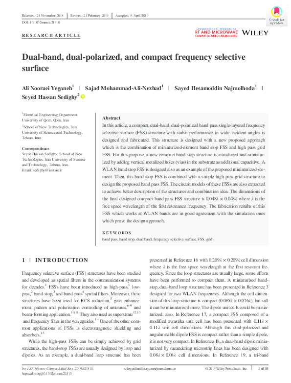(PDF) Dual-band, dual-polarized, and compact frequency selective surface