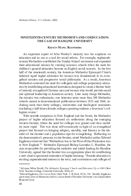 (PDF) Nineteenth-Century Methodists and Coeducation: The Case of ...