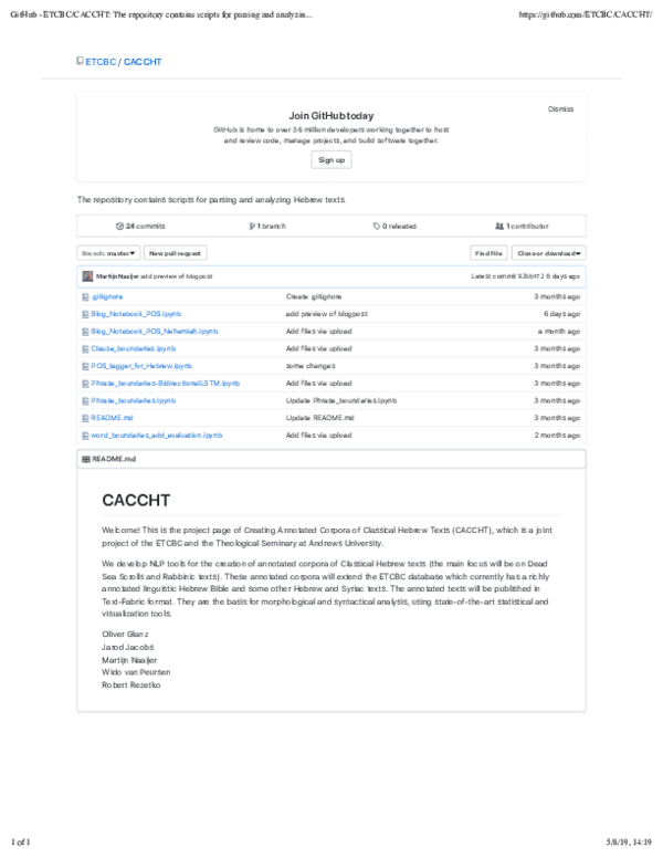 Pdf Project Creating Annotated Corpora Of Classical Hebrew Texts Caccht 