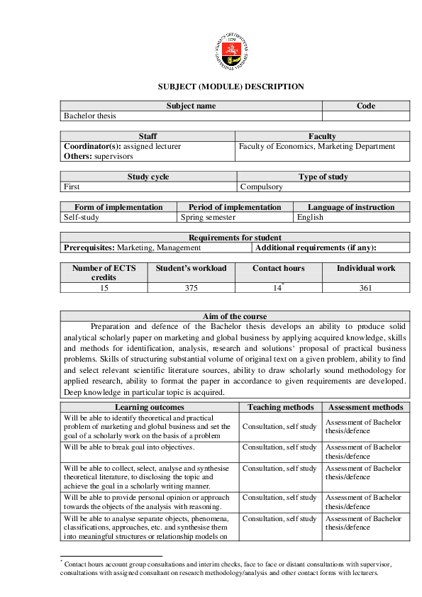 (PDF) SUBJECT (MODULE) DESCRIPTION