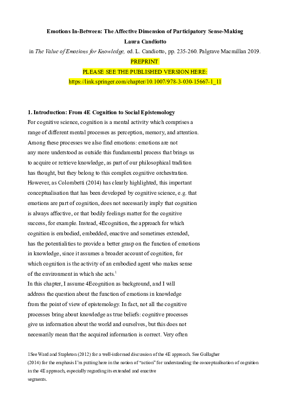 (PDF) Emotions In-Between: The Affective Dimension of Participatory ...