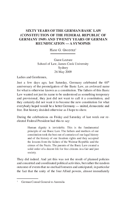 (PDF) SIXTY YEARS OF THE GERMAN BASIC LAW (CONSTITUTION OF THE FEDERAL ...