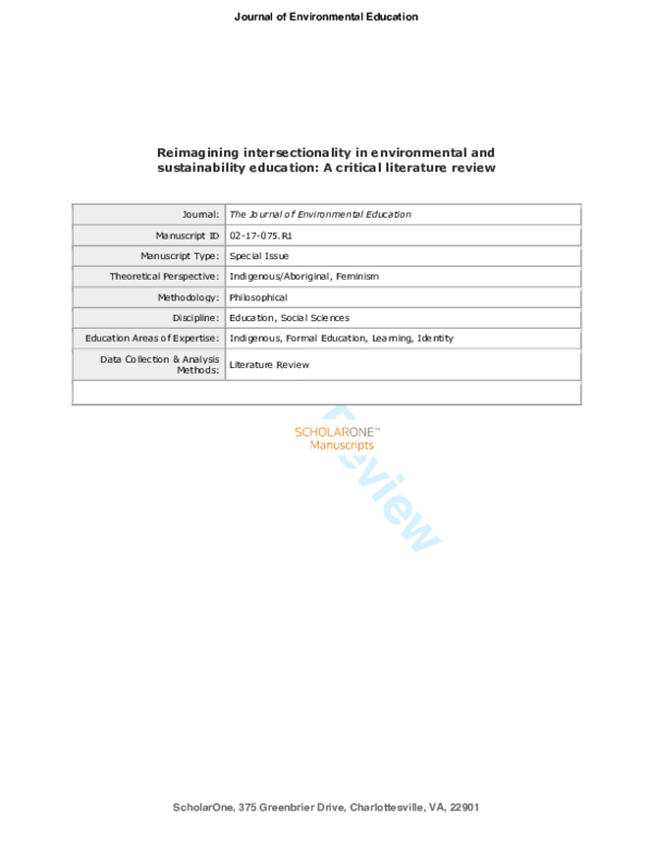 (PDF) Reimagining Intersectionality in Environmental Education