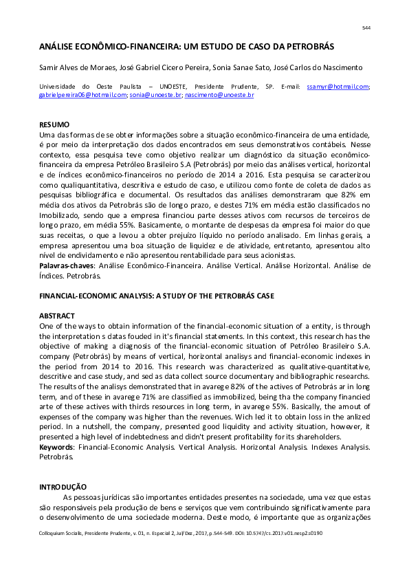 (PDF) ANÁLISE ECONÔMICO-FINANCEIRA: UM ESTUDO DE CASO DA PETROBRÁS FINANCIAL-ECONOMIC ANALYSIS ...