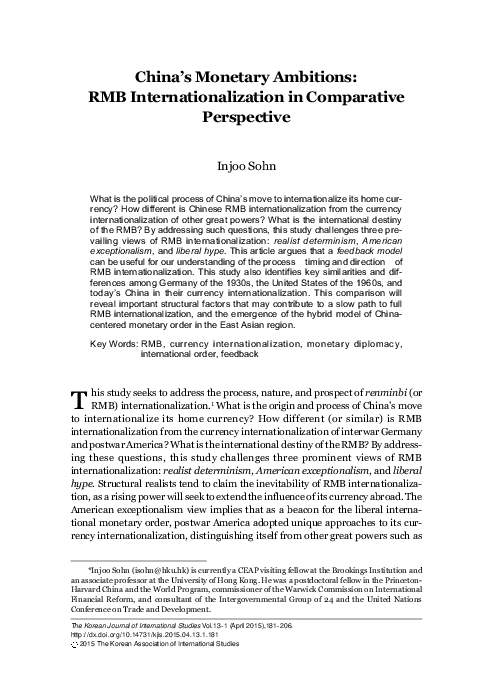 (PDF) China's Monetary Ambitions: RMB Internationalization in ...