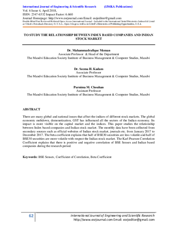 (PDF) To Study the Relationship between Index | Lenny Daiana - Academia.edu