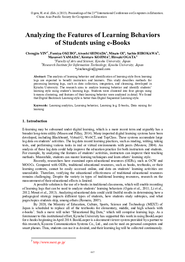 (PDF) Analyzing the Features of Learning Behaviors of Students using e ...