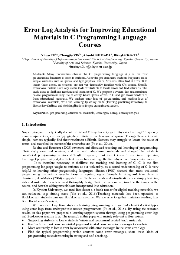 (PDF) Error Log Analysis for Improving Educational Materials in C Programming Language Courses