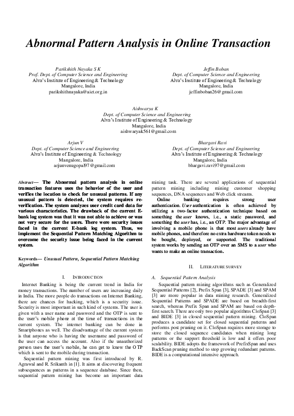 (PDF) Abnormal Pattern Analysis in Online Transaction