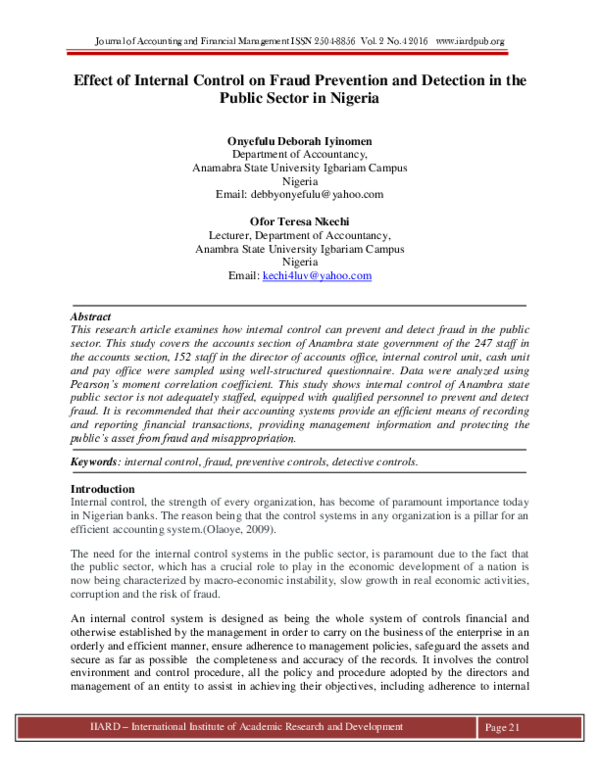 (PDF) Effect of Internal Control on Fraud Prevention and Detection in ...