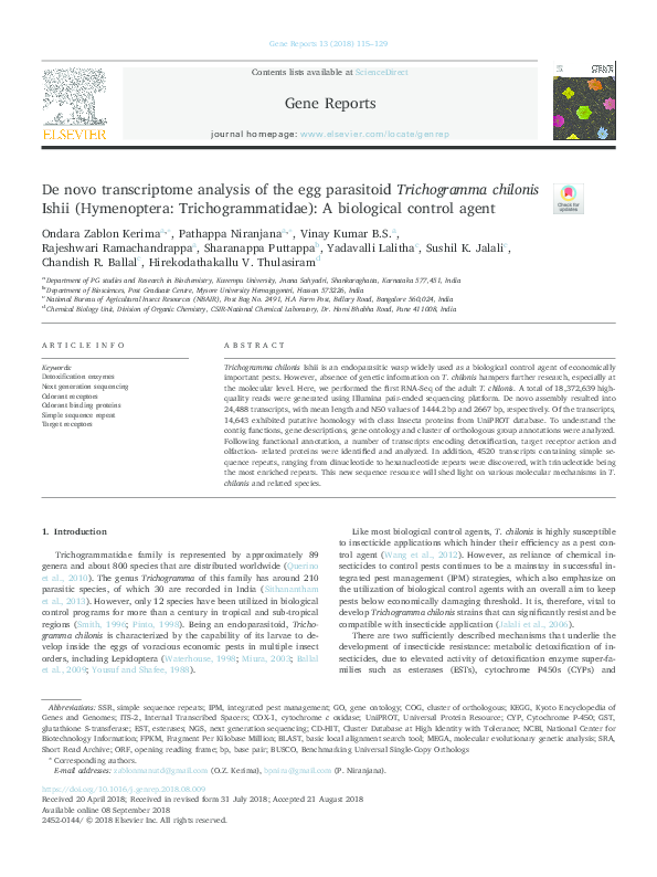 (PDF) De novo transcriptome analysis of the egg parasitoid Trichogramma ...