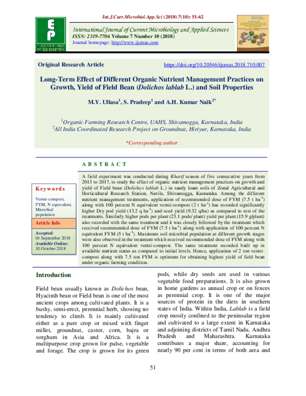 (PDF) Long-Term Effect of Different Organic Nutrient Management Practices on Growth, Yield of ...