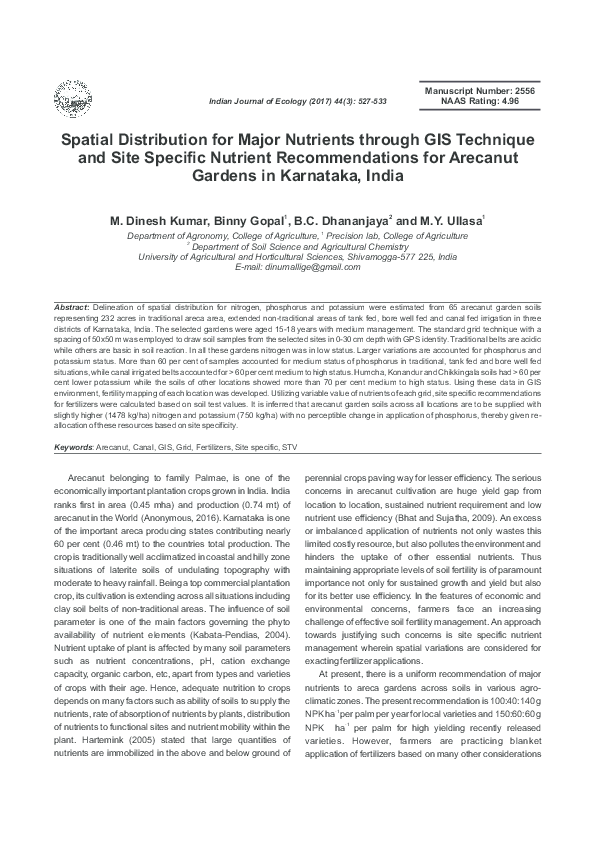 (PDF) Spatial Distribution for Major Nutrients through GIS Technique ...