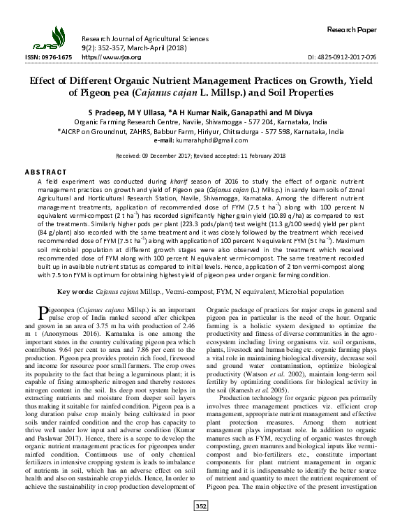 (PDF) Effect of Different Organic Nutrient Management Practices on Growth, Yield of Pigeon pea ...