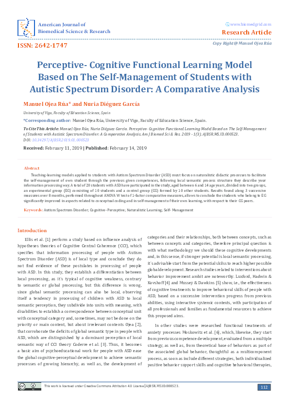 (PDF) Perceptive-Cognitive Functional Learning Model Based on The Self ...