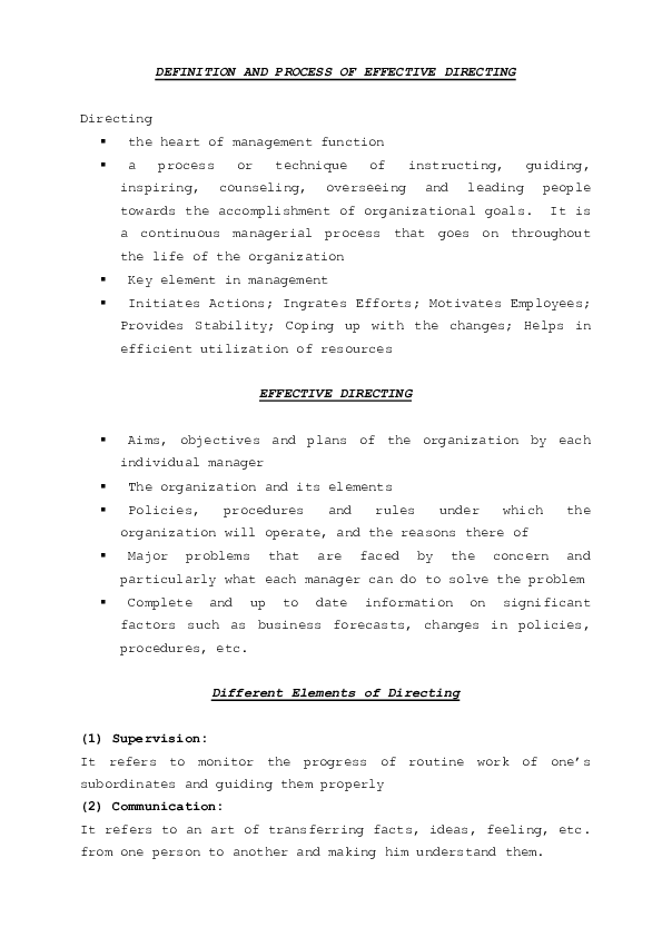 (DOC) DEFINITION AND PROCESS OF EFFECTIVE DIRECTING Directing