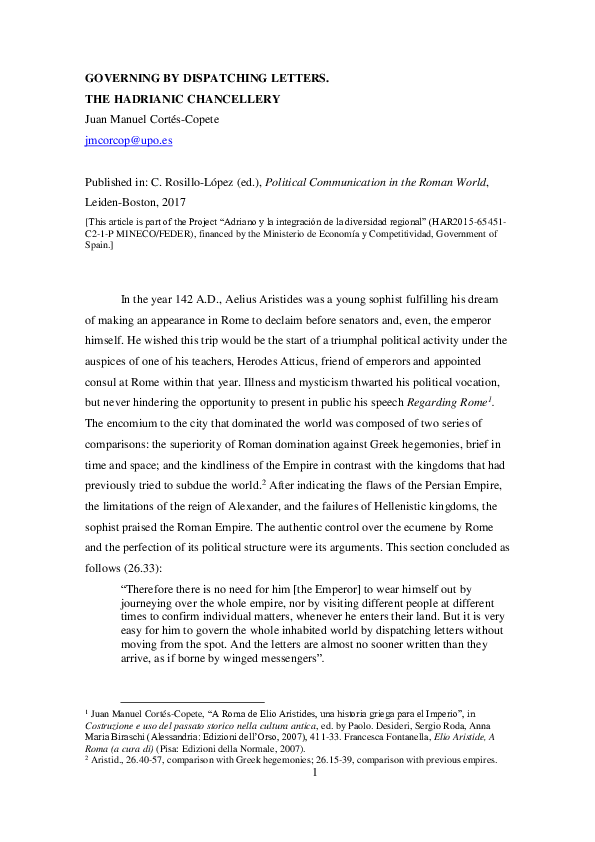 (PDF) Governing by dispatching letters: the Hadrianic Chancellery