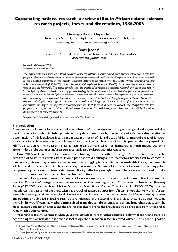 (PDF) Capacitating national research: a review of South African natural ...